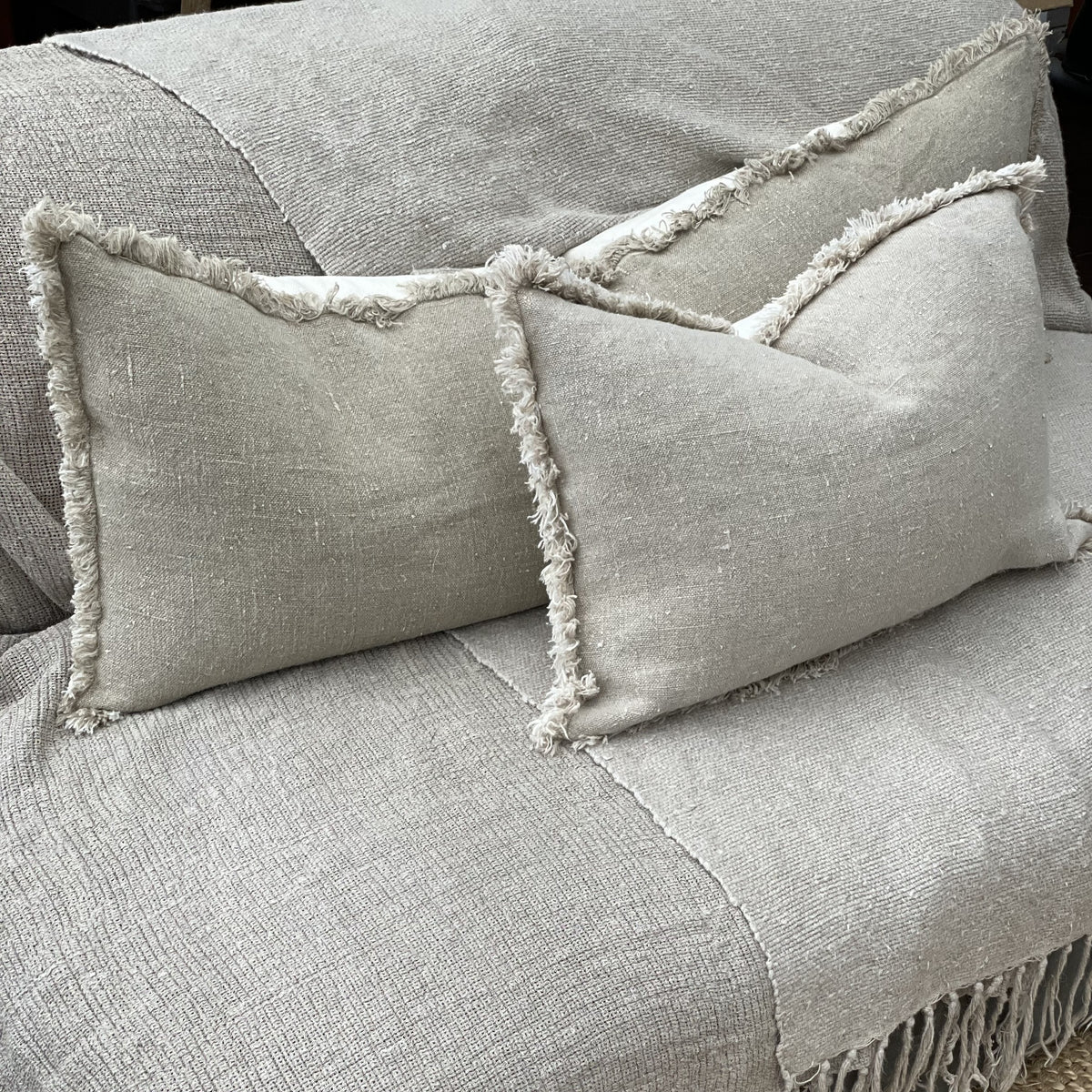 Briar Reversible Frayed Linen Cushion Cover - Natural & White | KAHM Co